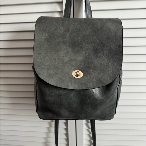 Bags | Elegant Gray Leather Backpack | Poshmark